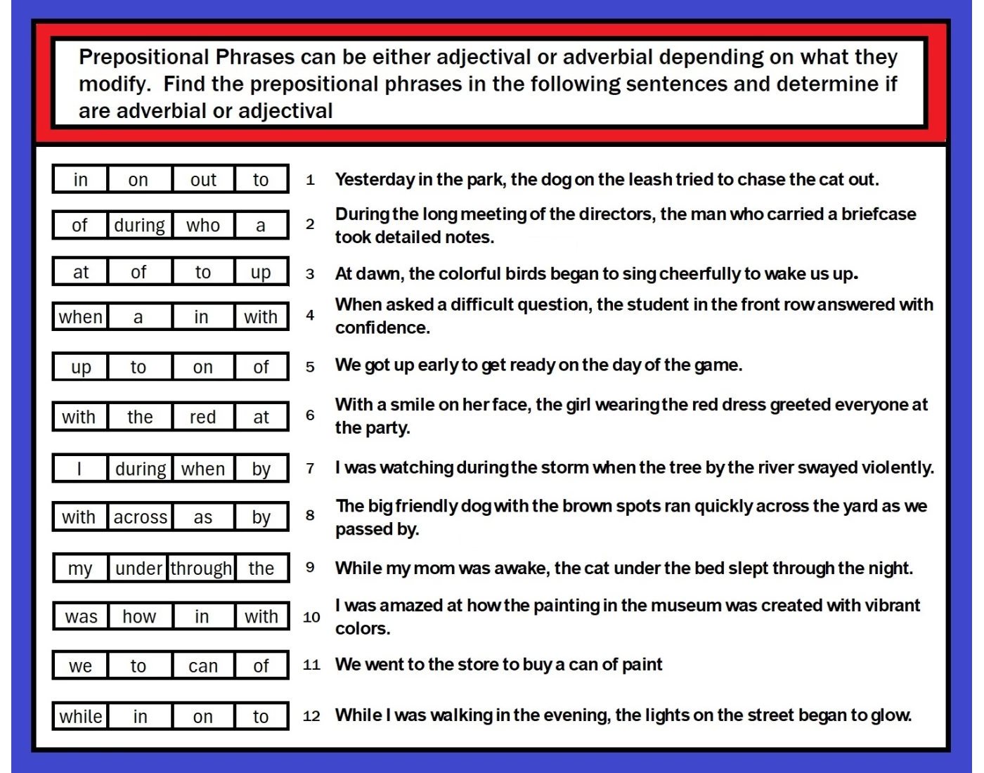 G1 27 Prepositional Phrases 4 Quiz